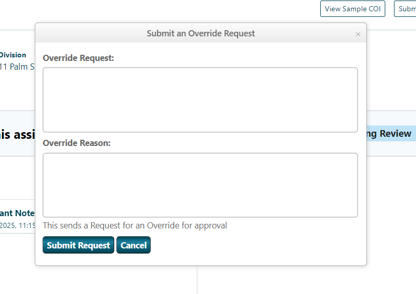 How to Request an Override- Third Party Instructions – myCOI Support